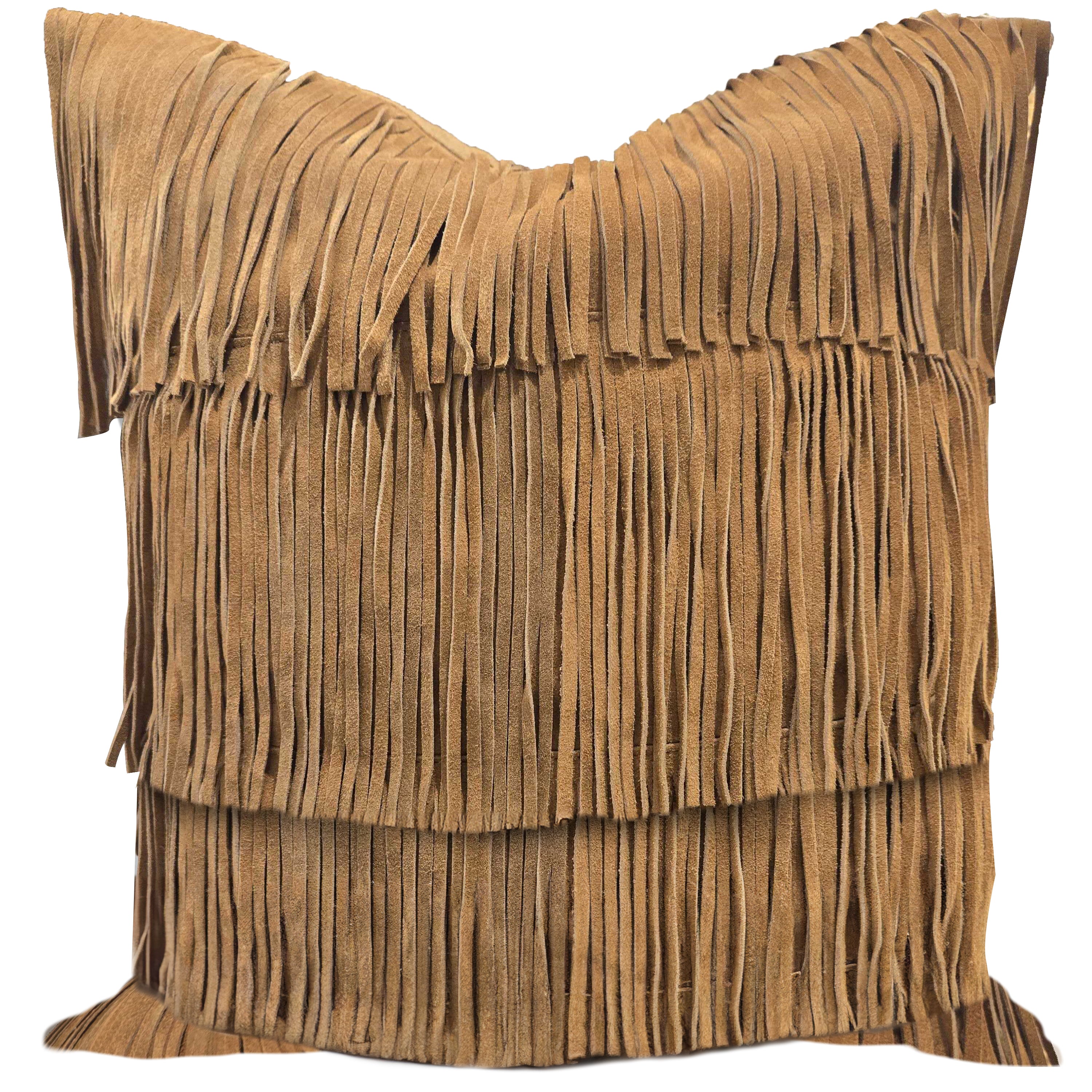 Western Suede Fringed Pillow | HiEnd Accents