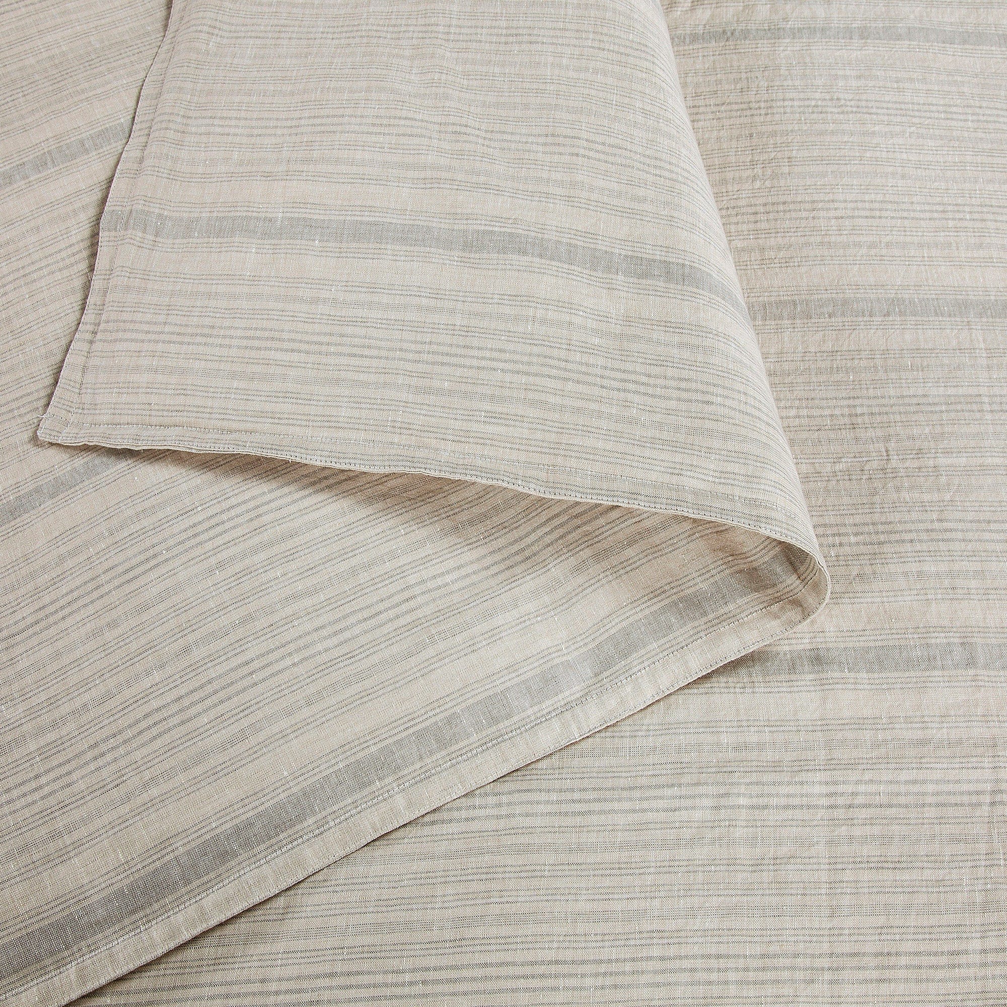 100% French Flax Linen Variegated Stripe Duvet Cover Set | HiEnd Accents