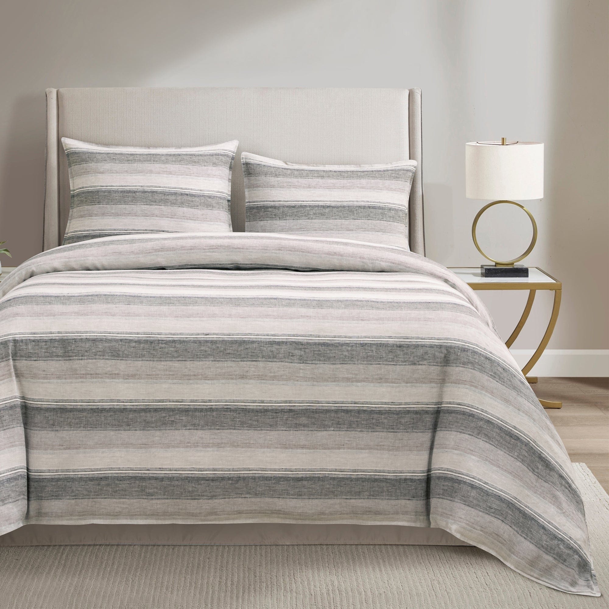 100% French Flax Linen Variegated Stripe Duvet Cover Set | HiEnd Accents