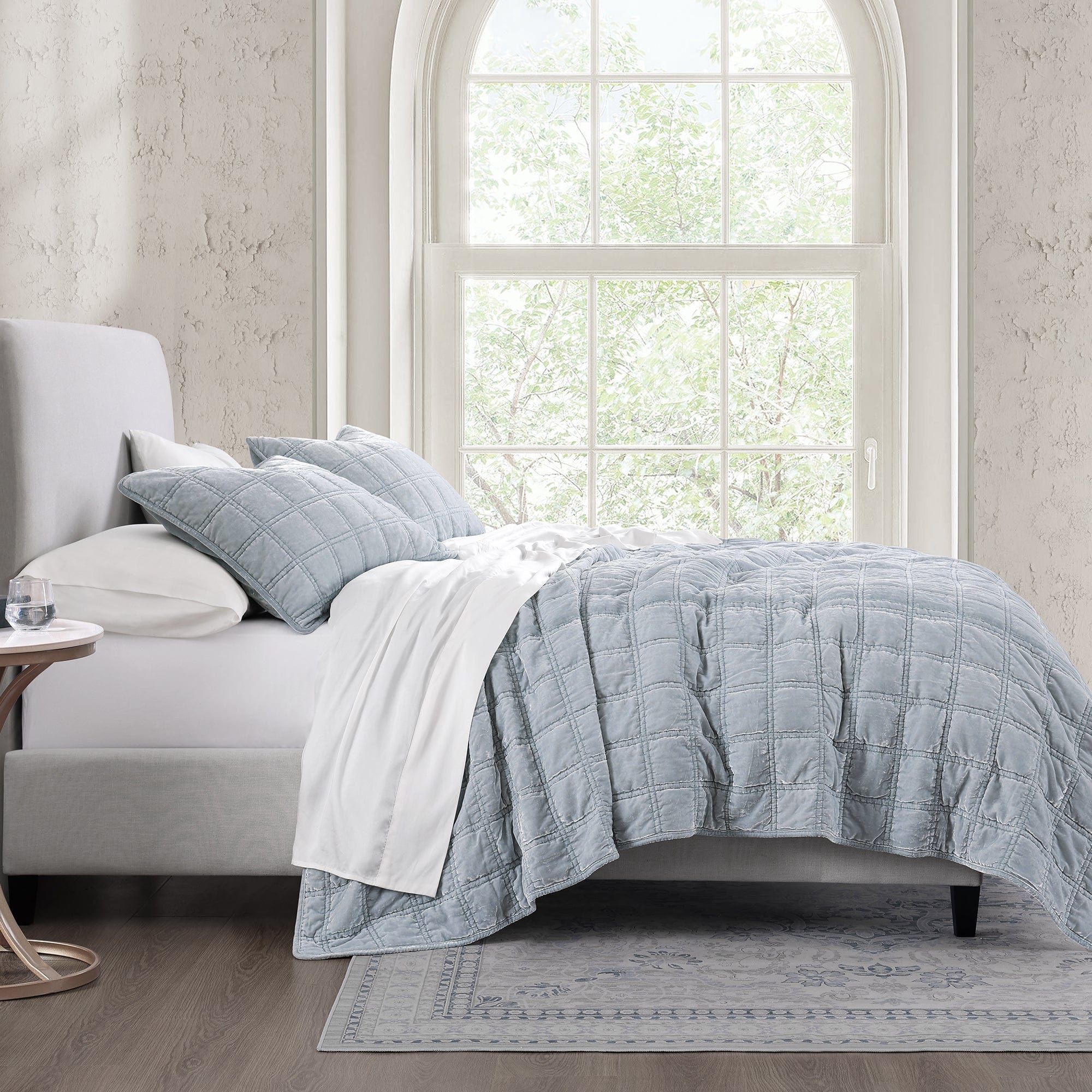 Stella Faux Silk Double Box Stitch Quilt Set | HiEnd Accents