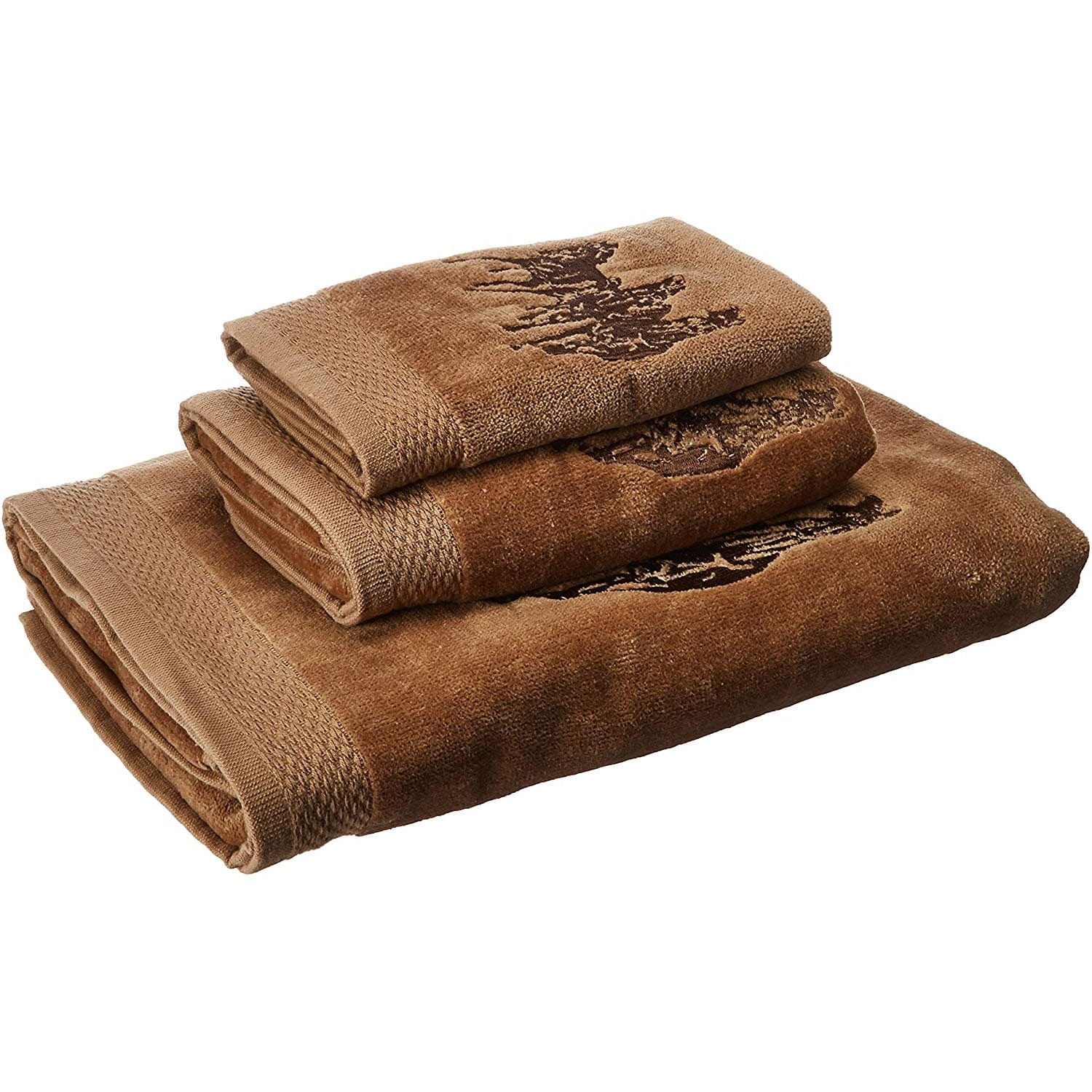 3 PC 3-Horse Embroidered Towel Set, Mocha | HiEnd Accents