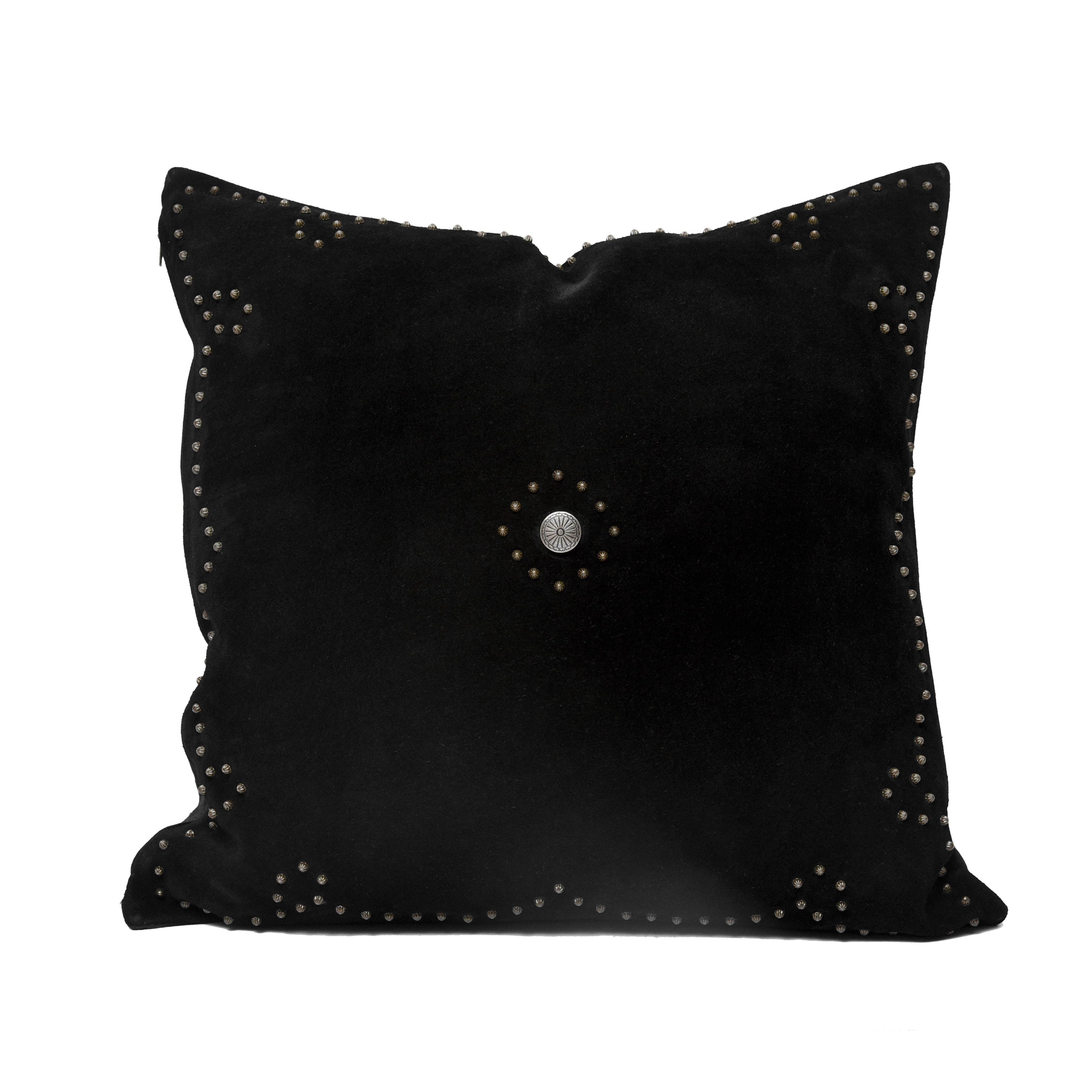 Western Suede Antique Silver Concho & Studded Pillow | HiEnd Accents