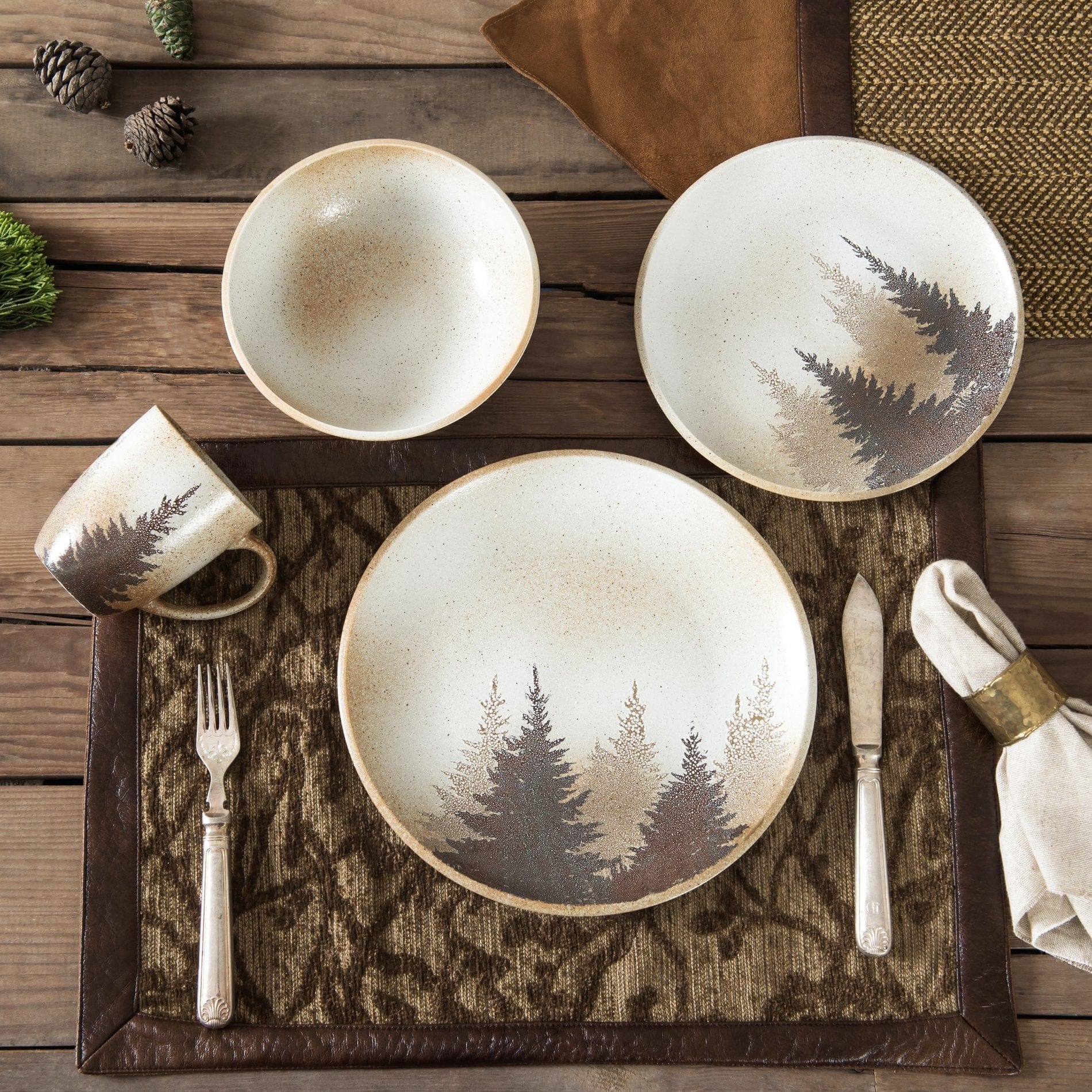 Clearwater Pines 16PC Ceramic Dinnerware Set | HiEnd Accents