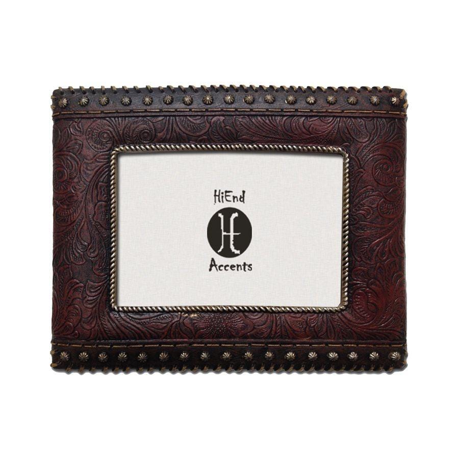 Tooled Leather w/ Studded Sides Picture Frame | HiEnd Accents