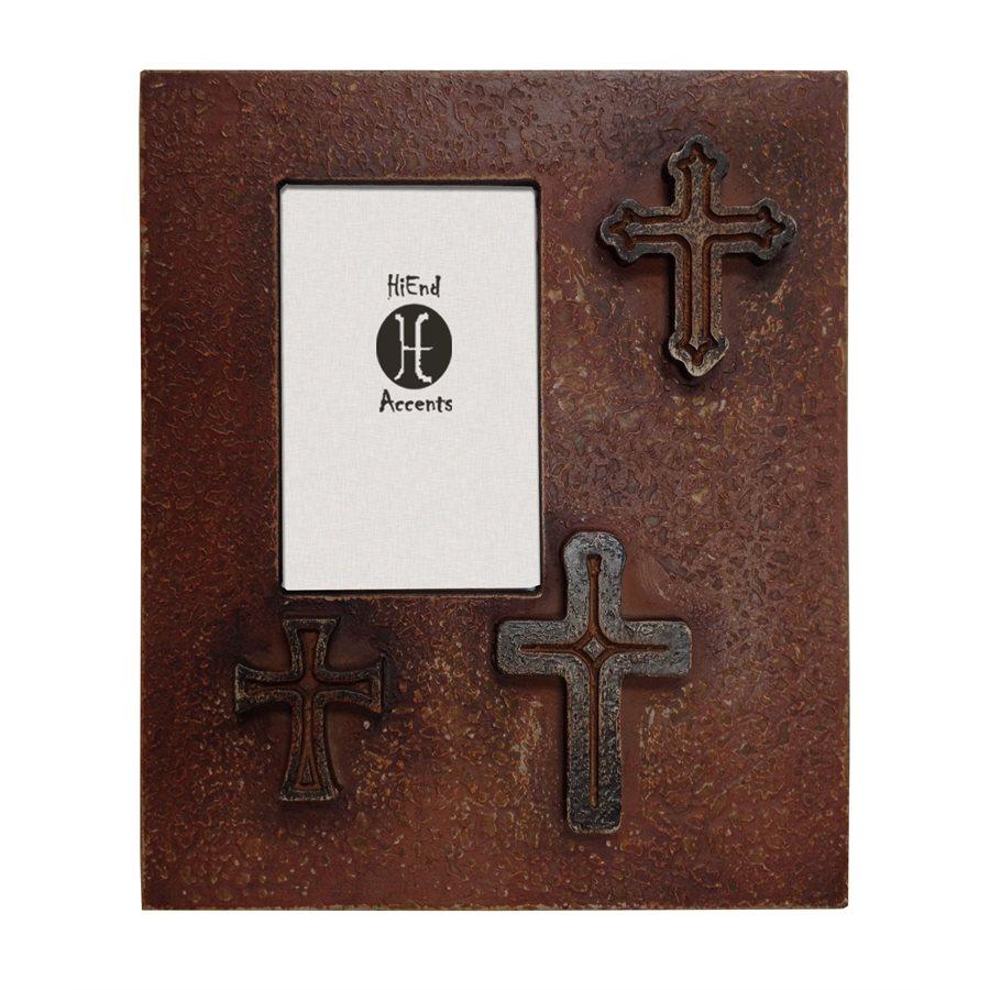 Distressed 3-Crosses Picture Frame, Red | HiEnd Accents