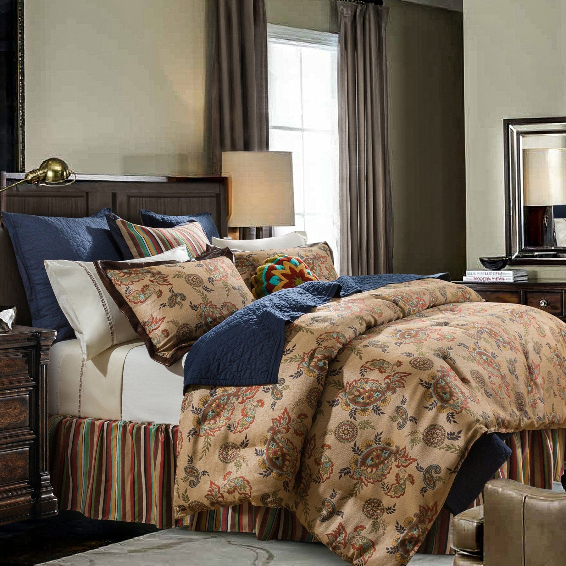 Tammy Jacquard Euro Sham, Navy Flange | HiEnd Accents